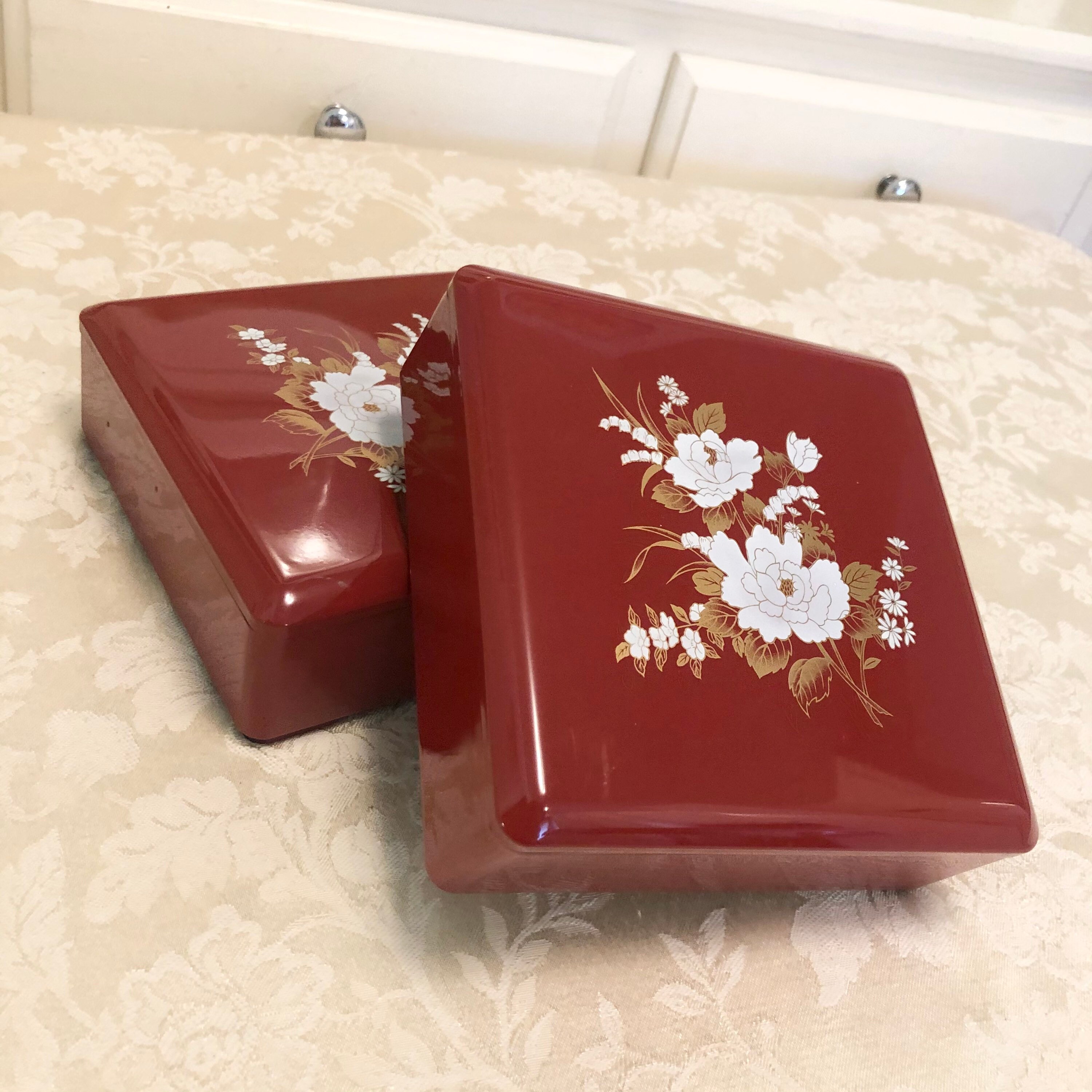 2 Japanese Box Hand Painted Box Storage Japan Wooden Accessory | Etsy