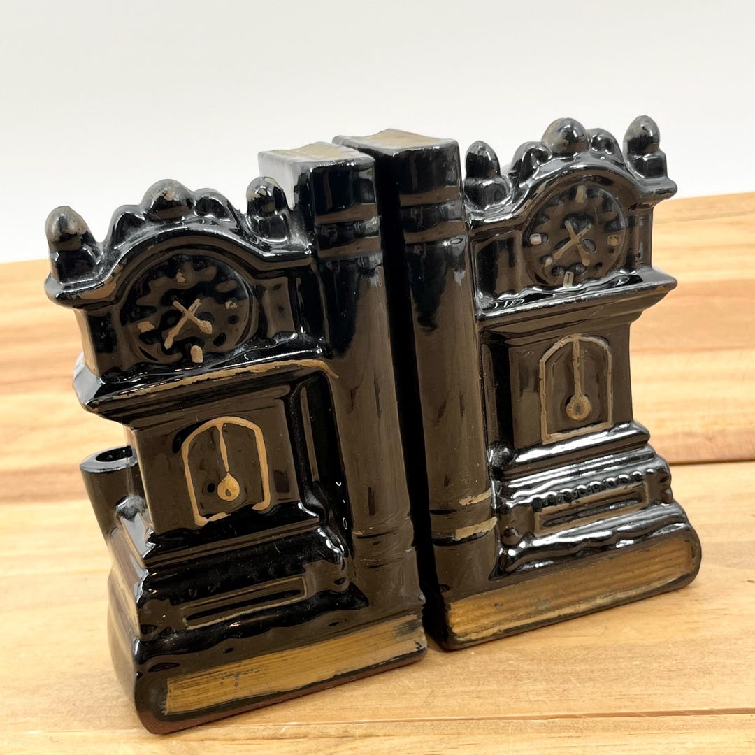 Rare Lefton 50s Grandfather Clock Book Ends Black With Gold Two ...