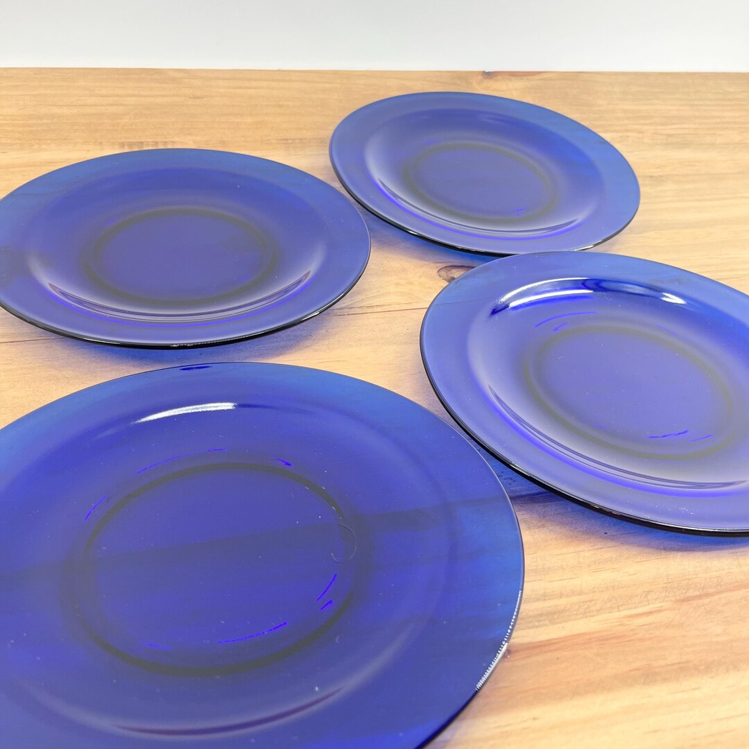 4 Cobalt Plates Blue Glass Lunch Plates Cobalt Plates Beautiful ...