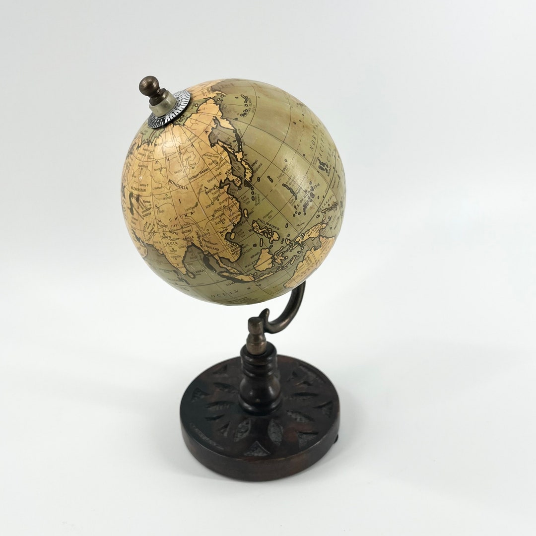 Natural Tone Globe With Hand Carved Base Globe Display Vintage Home ...