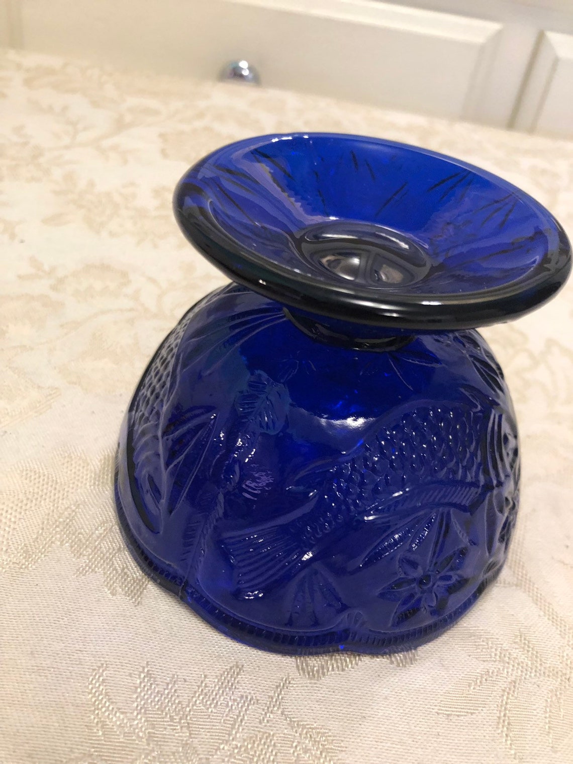 Thick Fish and Flower Cobalt Dish Glass Serving Cobalt Blue | Etsy