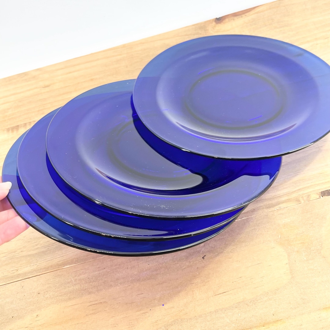 4 Cobalt Plates Blue Glass Lunch Plates Cobalt Plates Beautiful ...