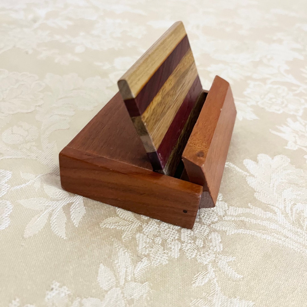 Foldable Wooden Business Card Holder With Different Color Wood Inlay ...