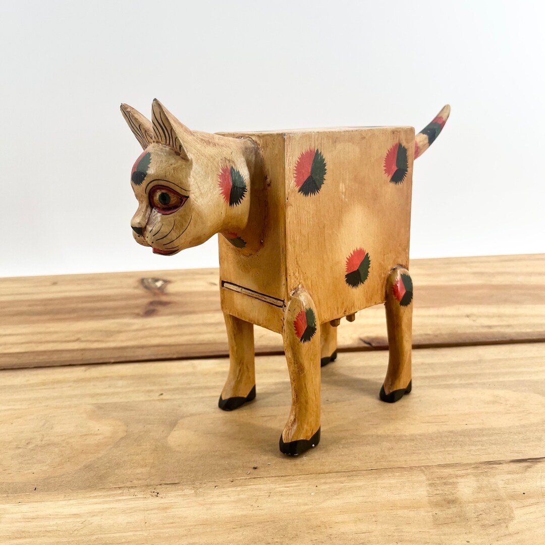 Ornate Cat Cow Bank Hand Painted and Made Wooden Box Bank With Top Slot ...