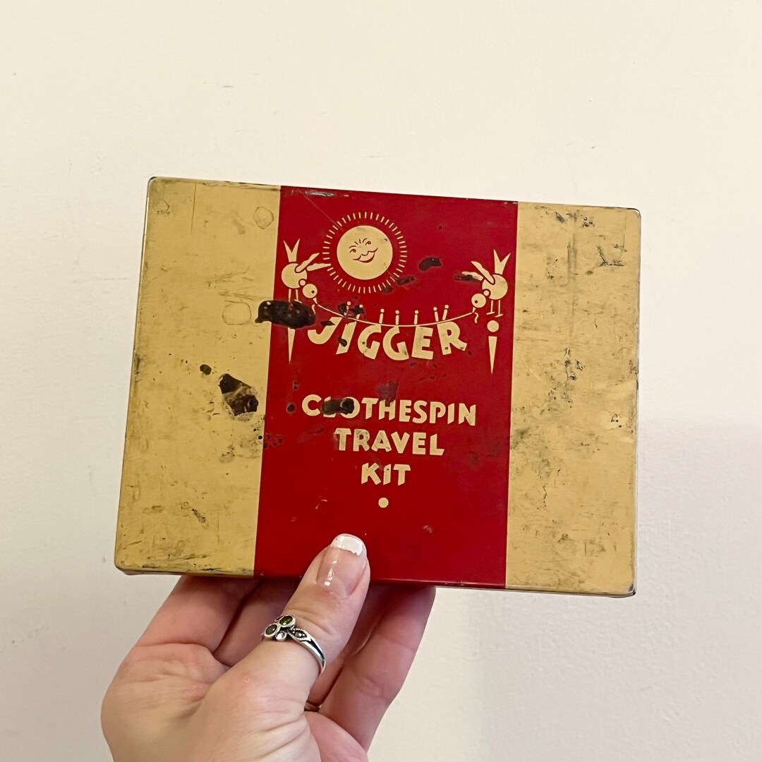 Antique Jigger Travel Kit Clothespin Travel Kit Clothes Line and ...