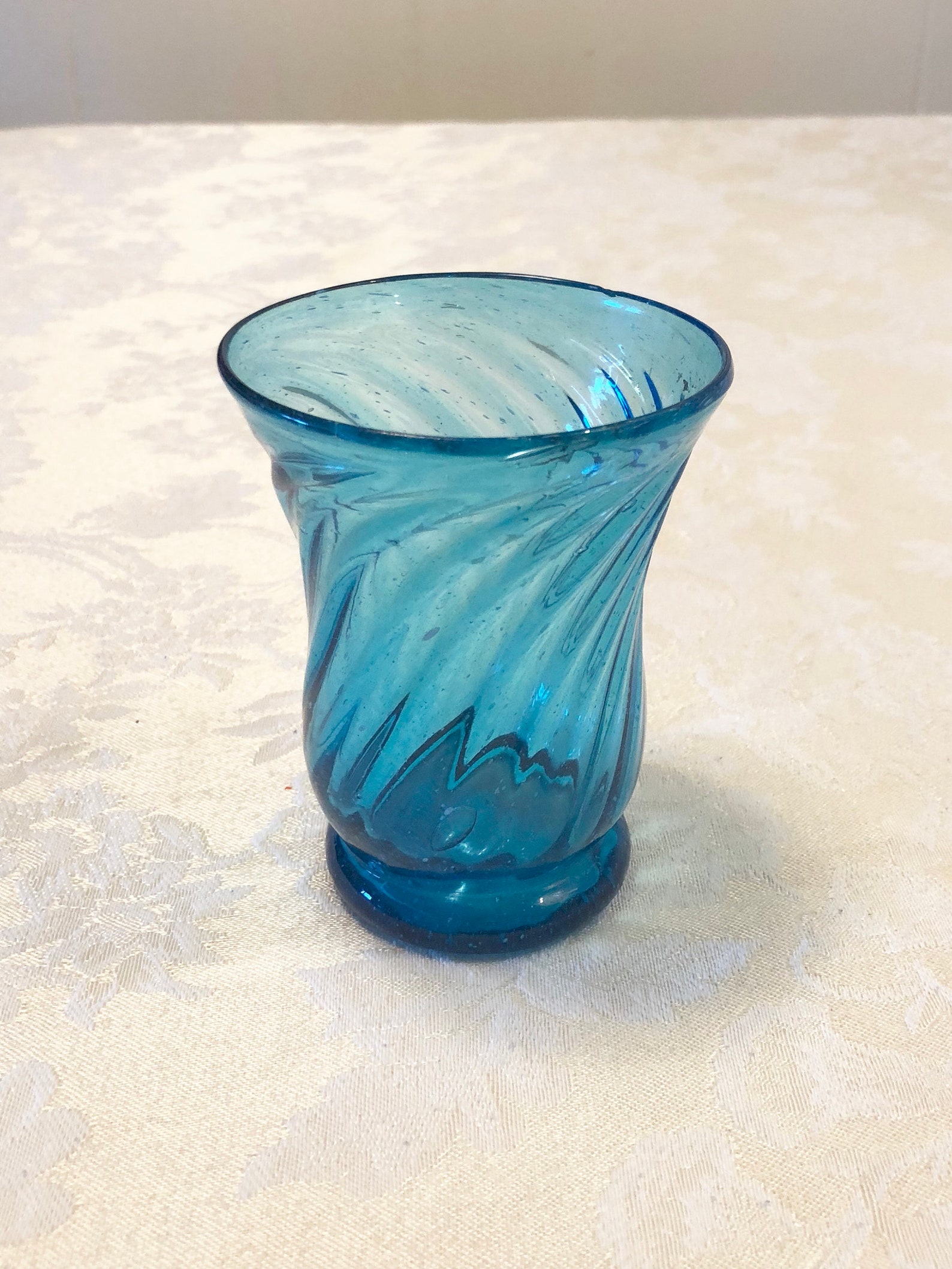 Small Handblown Turquoise Glass Vase Beautiful Swirled Glass Vase ...