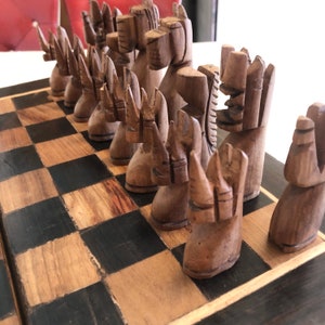 Antiqued Wooden Chess Board Rustic Board Game With Inside Pawn Storage ...