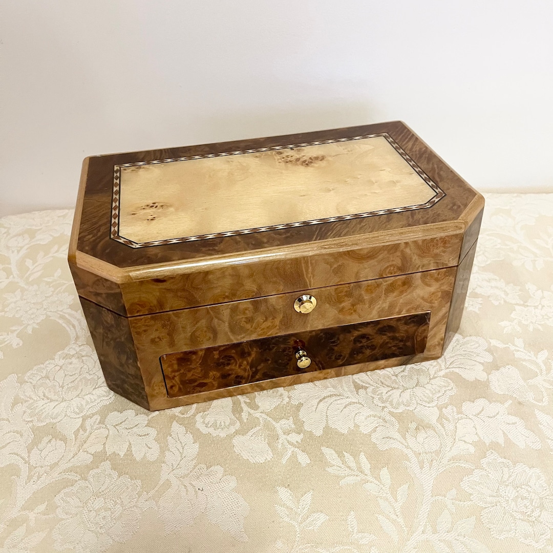 Luxurious Jewelry Box by Jere Wooden Box Inlay Exotic Wood With Glossy ...