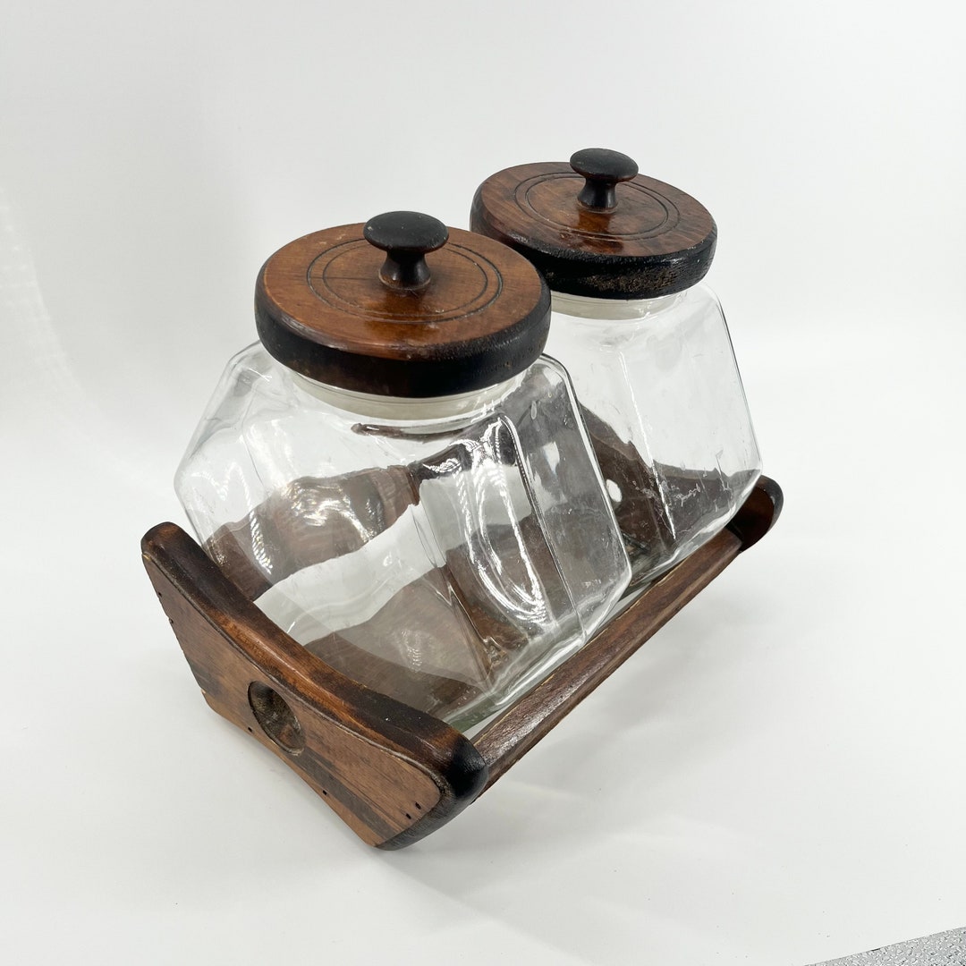 Primitive Wood Holder Canisters Primitive Flour Sugar Coffee and Tea ...