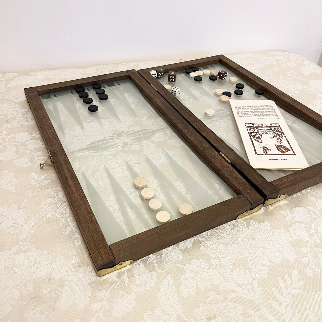 Antique Backgammon Set Complete With Dice and Tiles Detailed Brass Trim ...