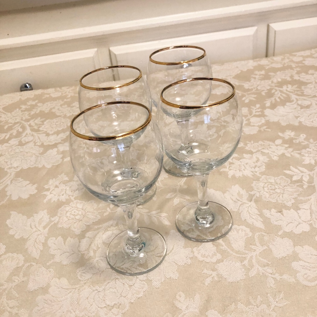 22K Gold Crystal Glass Goblets Clear Glass Wine Glasses Set of 4 Bold ...