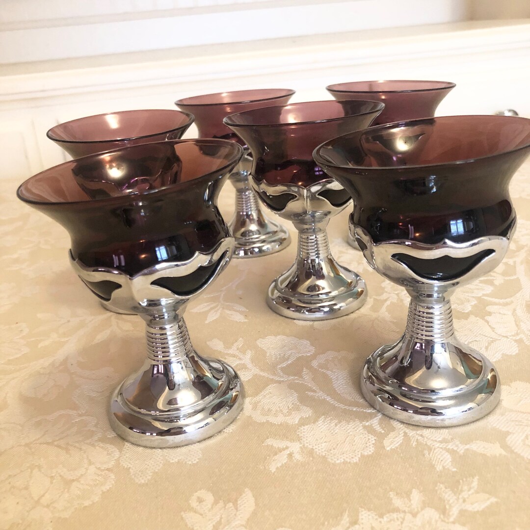 1924 Farber Bros New York Purple Glass With Silver Sleeves Small Goblet ...
