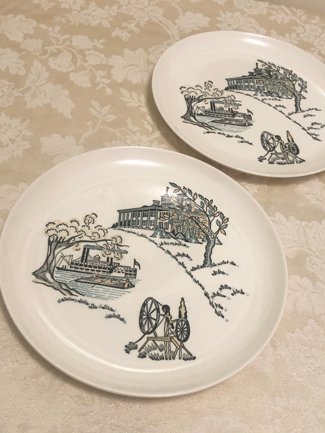 Mid Century Hand Decorated Dinnerware Ovenproof Dinner Plate Set of Two ...