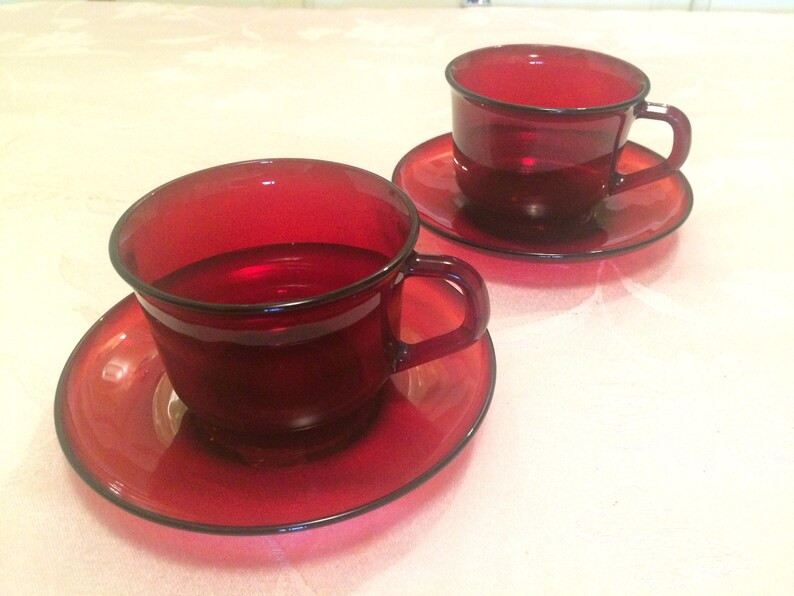 Elegant France Red Ruby Cups and Saucers Glass Mugs Ruby Red - Etsy