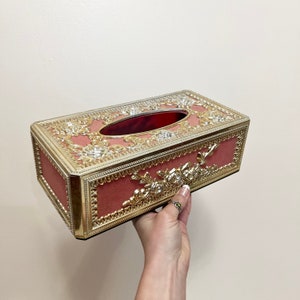 Mid Century Gold Tissue Holder Beautiful Flowers and Leaves Decorating ...