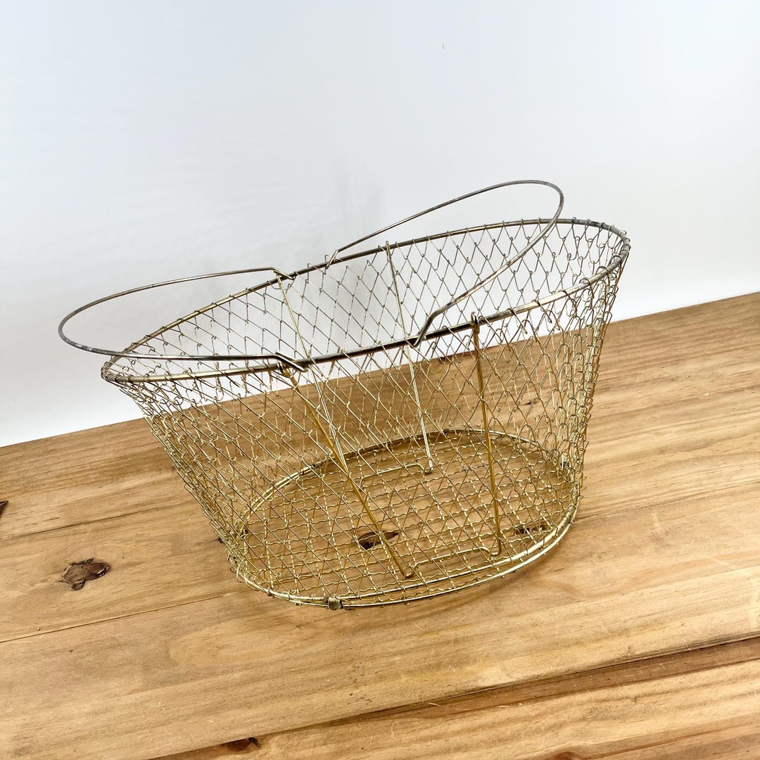 Vintage Brass Wire Apple Basket Fruit Pale Wire Fruit Basket Industrial ...