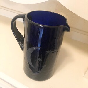 Sun, Moon and Stars Hand Blown Cobalt Pitcher Thick Body and Handle ...