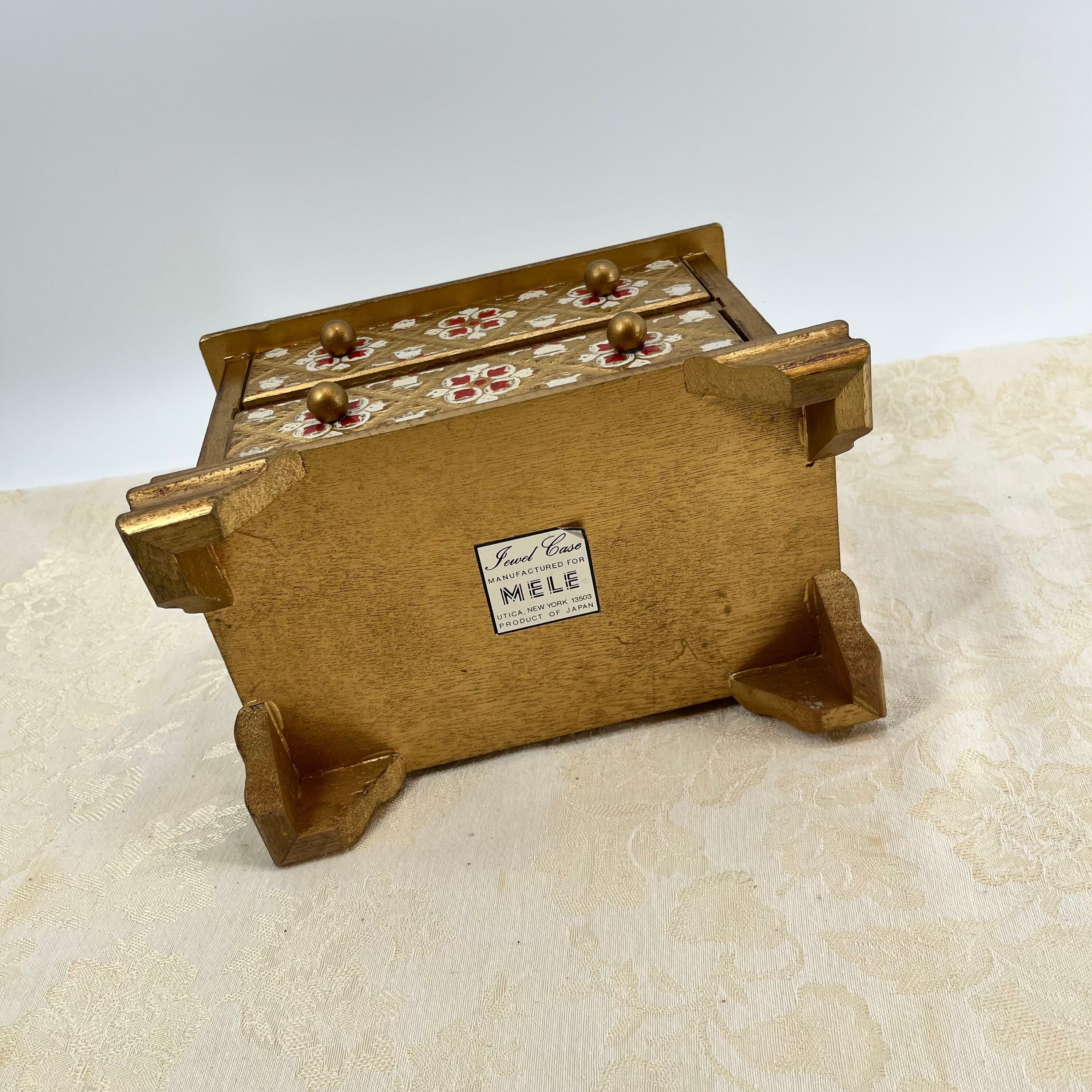 Gold Tone Japan Jewelry Box Gold Music Box With Bright 60s Red Lining ...