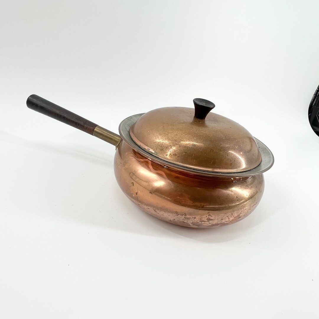 Unique Antique Copper Fondue Cheese or Chocolate Pot Small Easy Storage ...
