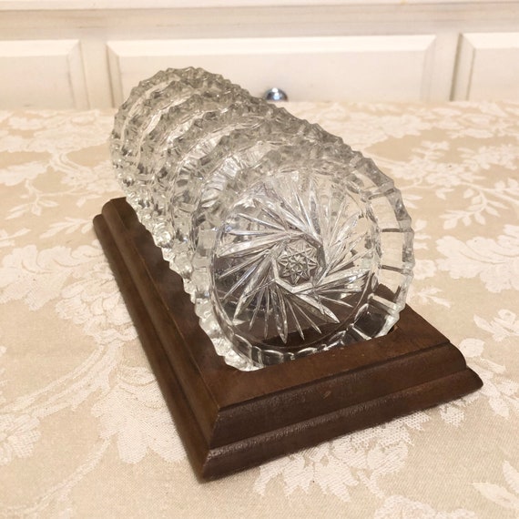 Vintage Crystal Clear Glass Coasters Set of 6 With Wooden | Etsy