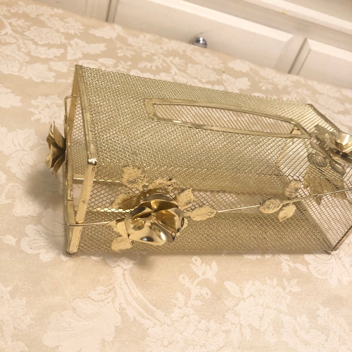 Mid Century Gold Tissue Holder Beautiful Flowers and Leaves - Etsy