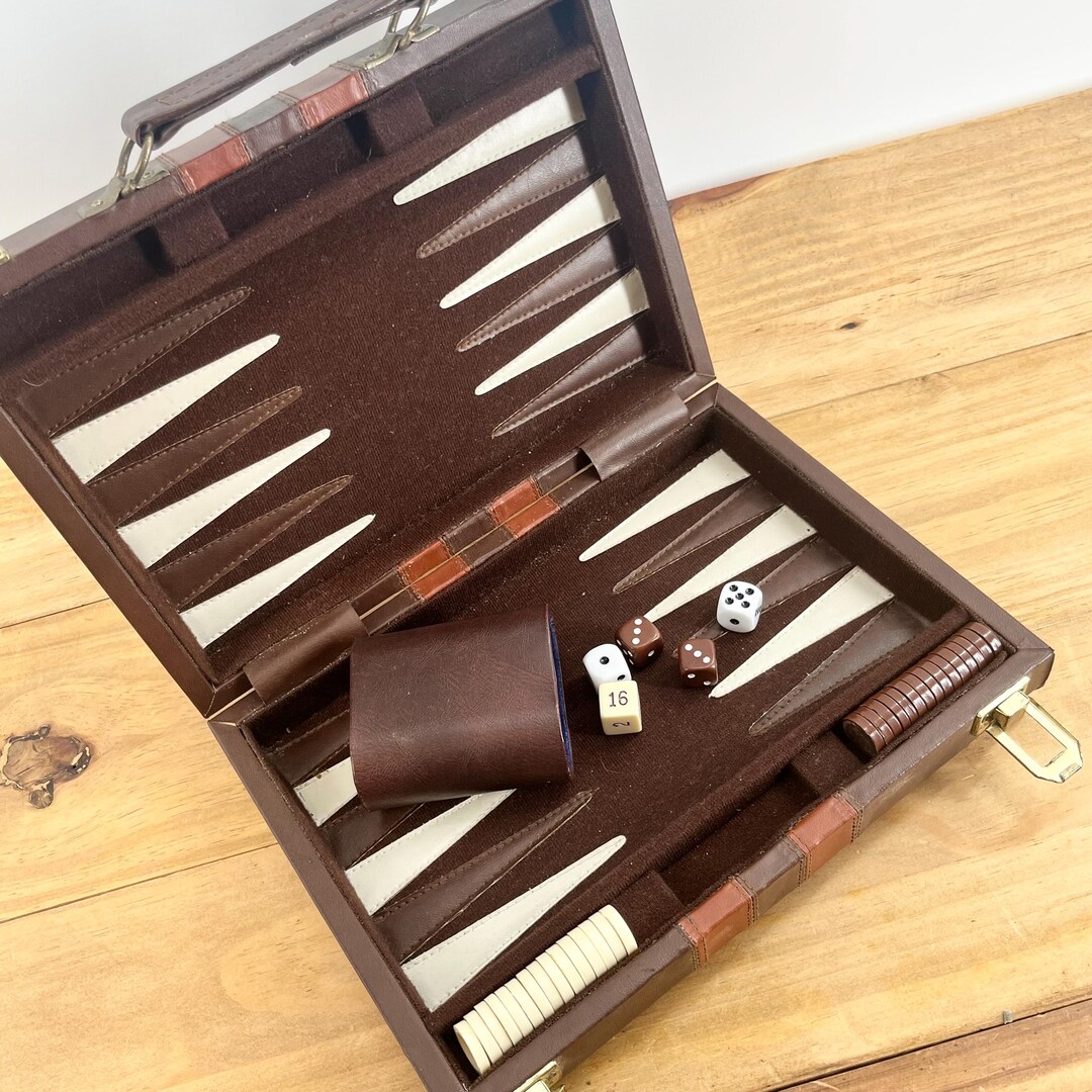 Smaller Mid Century Backgammon Set Complete With Vinyl Cup Dice and ...