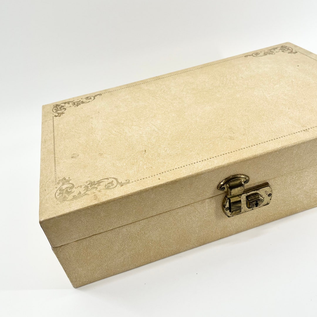 Mid Century Cream Vinyl Jewelry Box With Golden Trim Small Individual ...