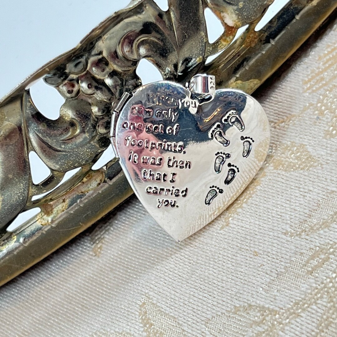 Silver Plated Locket With Embossed Front Pendant Locket Footprints in ...