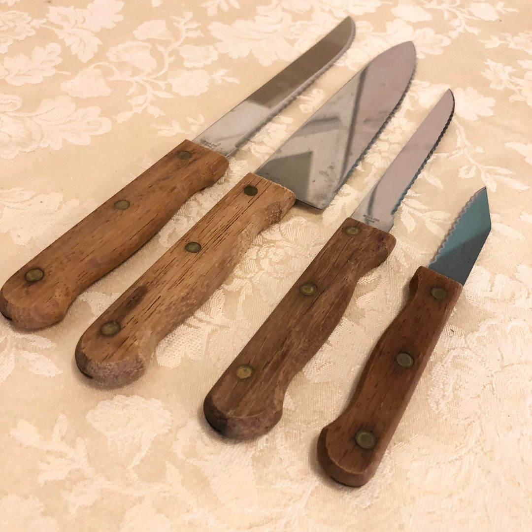 Stainless Steel Knives Primitive Wooden Knife Handles Japan Made ...
