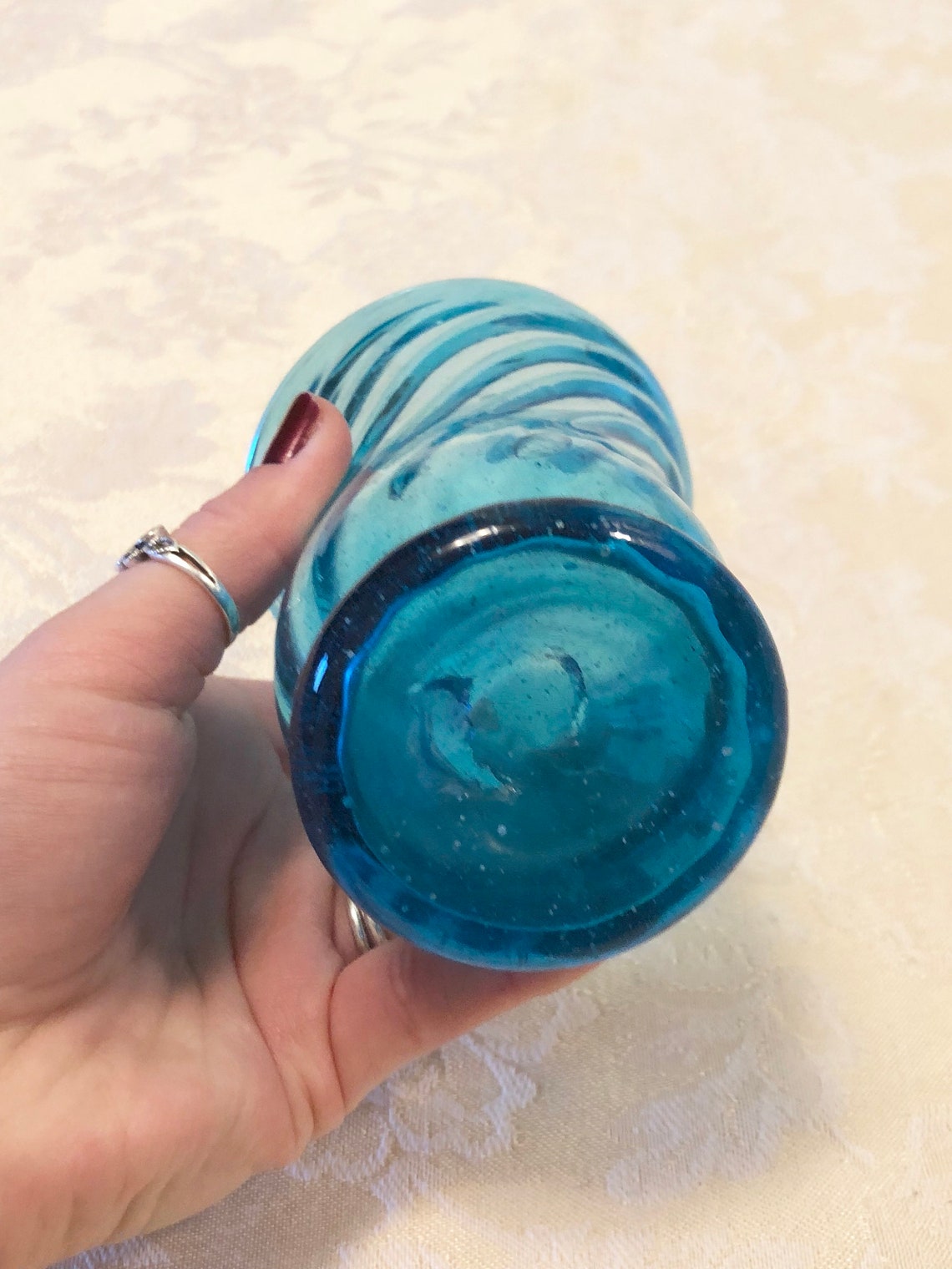 Small Handblown Turquoise Glass Vase Beautiful Swirled Glass Vase ...