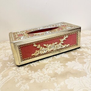 Mid Century Gold Tissue Holder Beautiful Flowers and Leaves Decorating ...