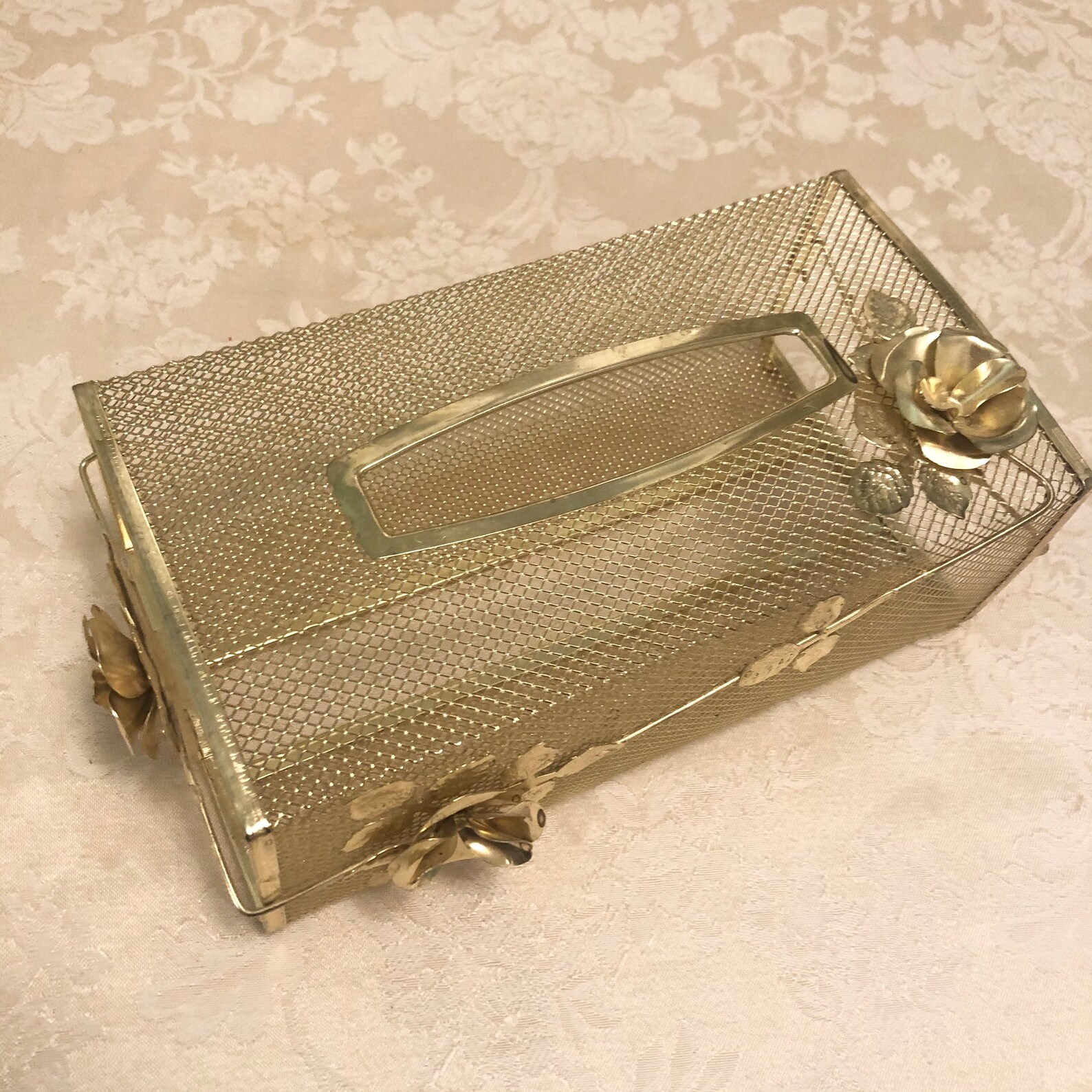 Mid Century Gold Tissue Holder Beautiful Flowers and Leaves - Etsy