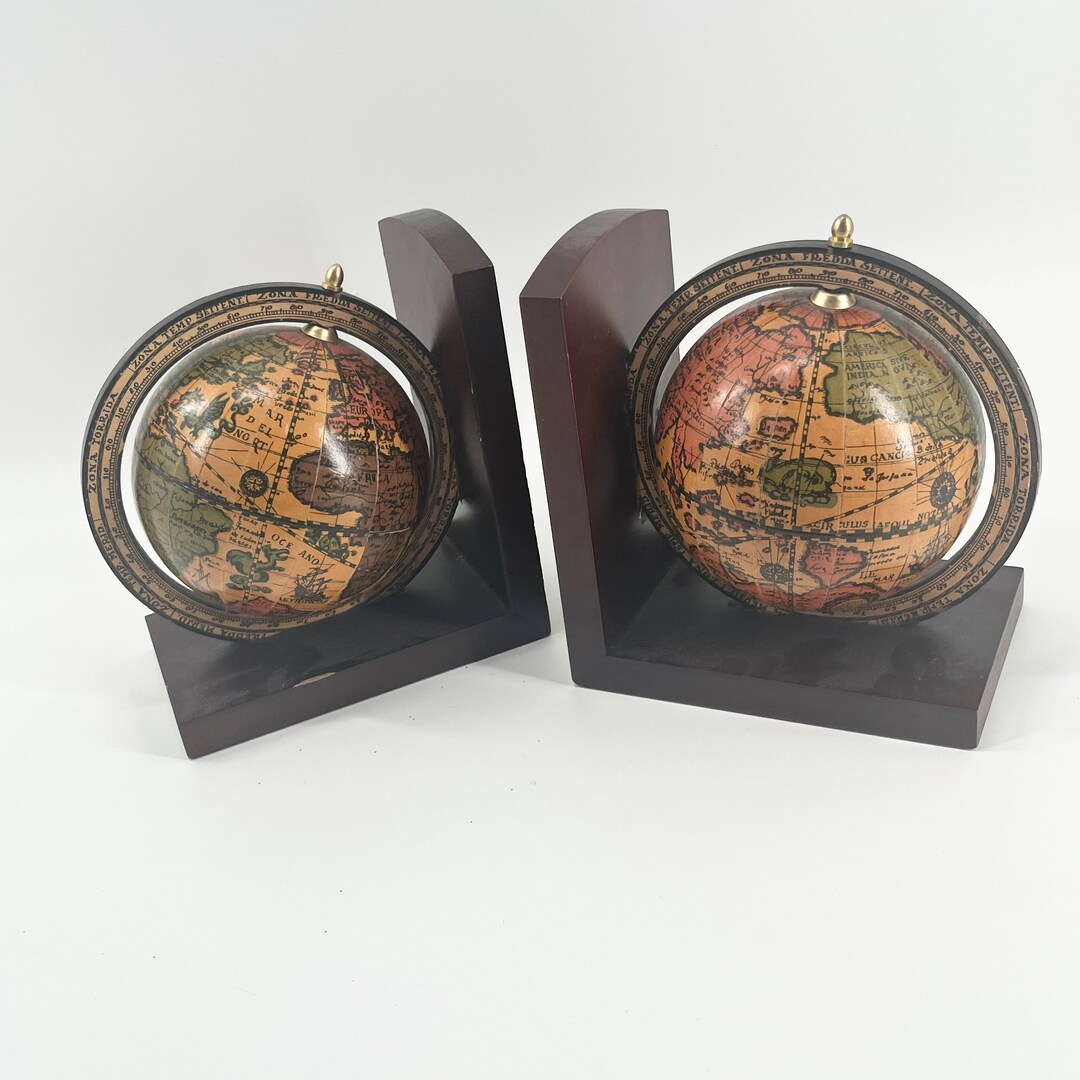 60s Italy Globes With Wood Frame Book Ends Look Bottom Beautiful Map ...