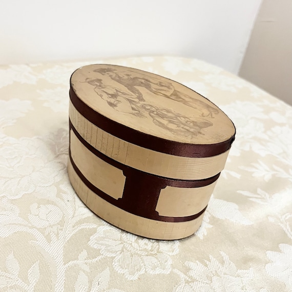 Antique Trinket Box Oval Fabric Box Vintage Storage B… - Gem