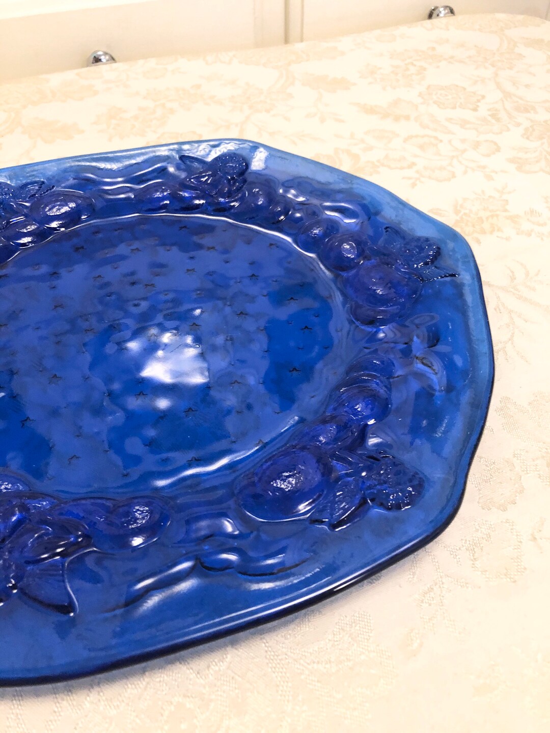 Rare Embossed Cobalt Tray Large Serving Plate With Angles Surrounding ...