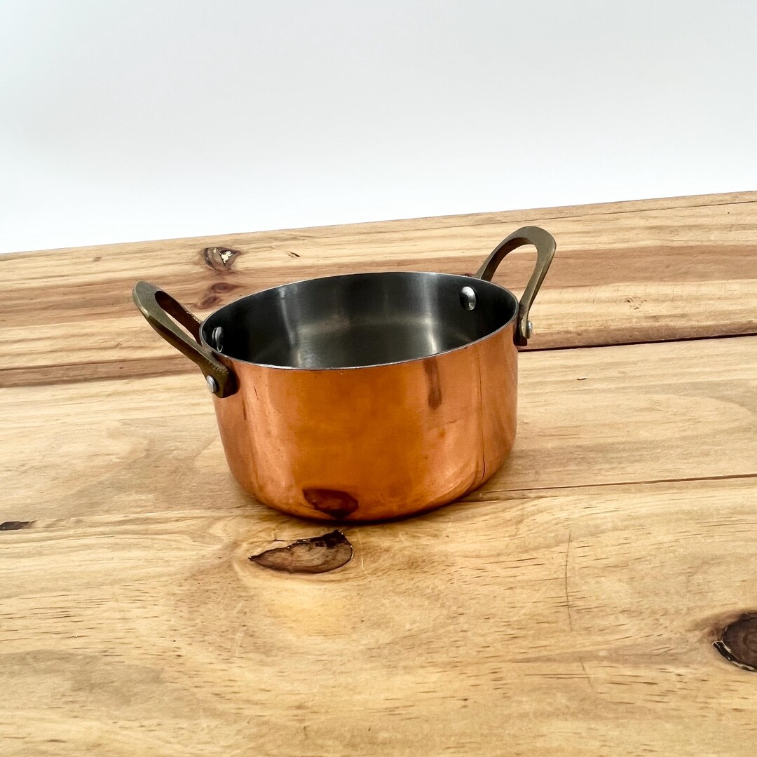 Mini Copper Stock Pot Copper Kitchen Brass Handle Uniquely Tarnished ...