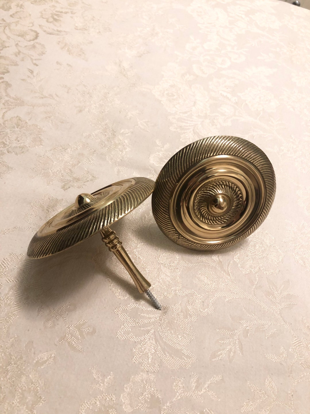 Mid Century Solid Brass Wall Hangers Large Brass Knobs Screw in the ...
