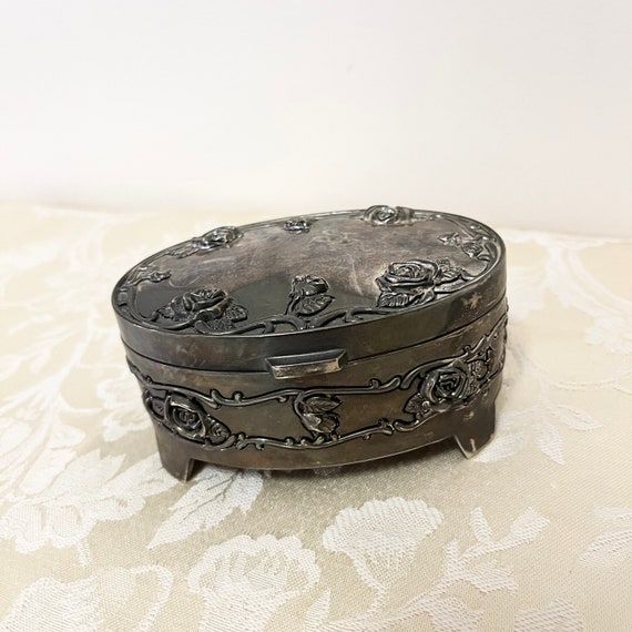 Antique Rose Vanity Box Silver Jewelry Box Detailed S… - Gem