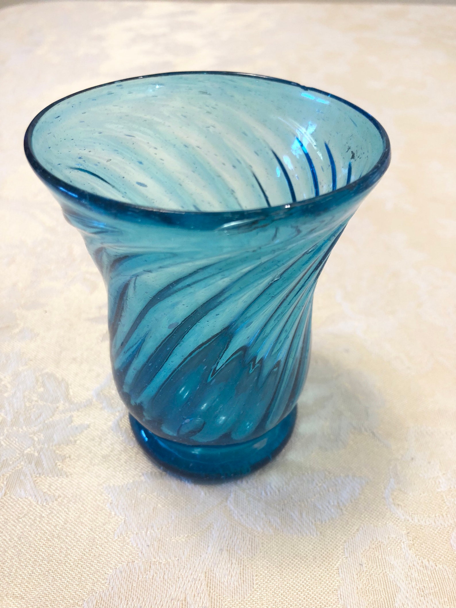 Small Handblown Turquoise Glass Vase Beautiful Swirled Glass Vase ...