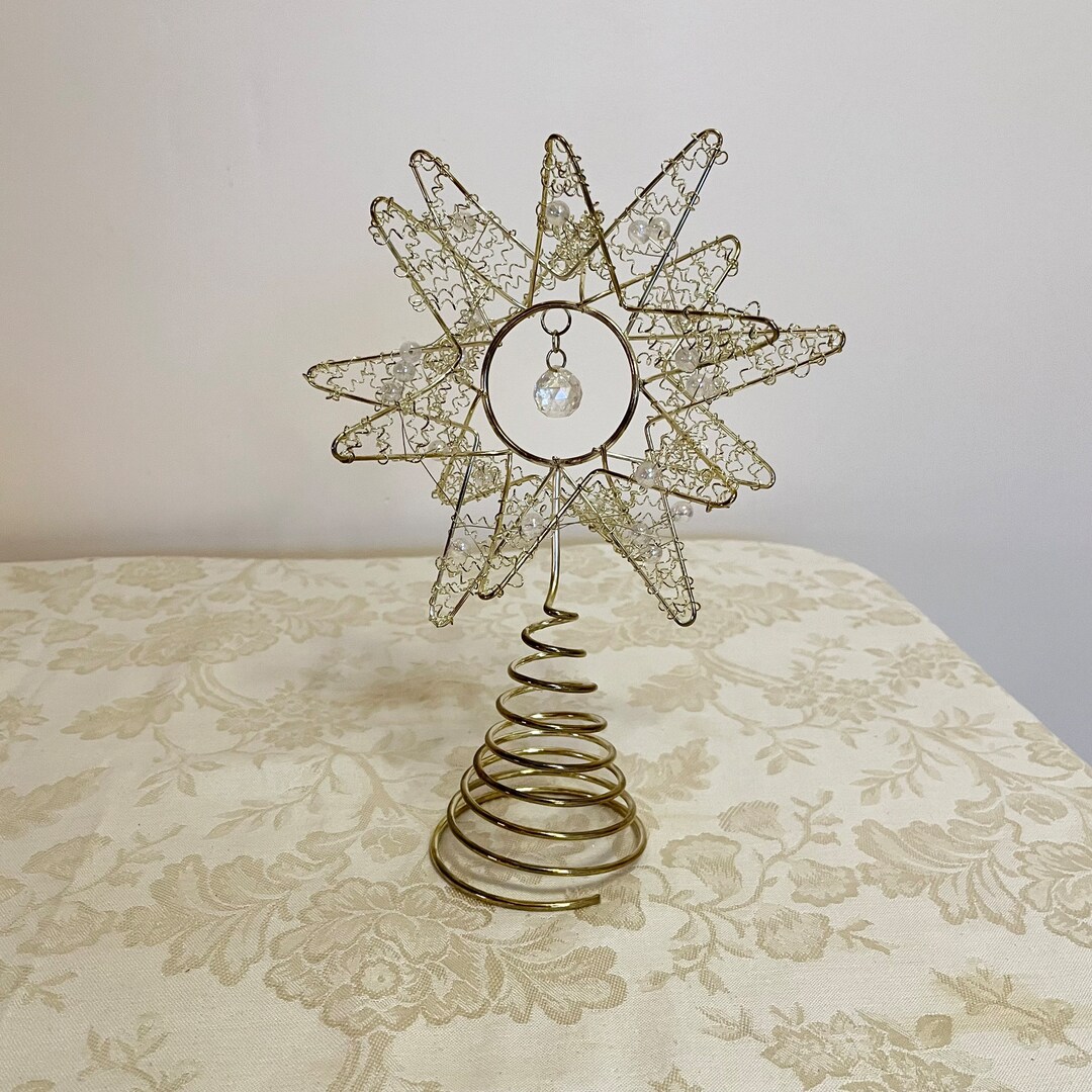 Golden Beaded Wire Tree Topper Star Bright Wire Inlay Bold Tree Topper ...