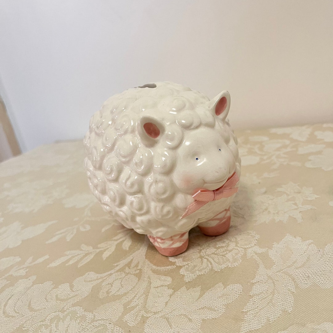 Vintage Sheep Bank Piggy Bank Sheep Bank White and Pink With Ballerina ...
