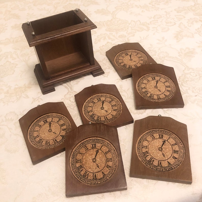 Decorative Wood and Cork Clock Coasters in Old Clock Look Desk - Etsy