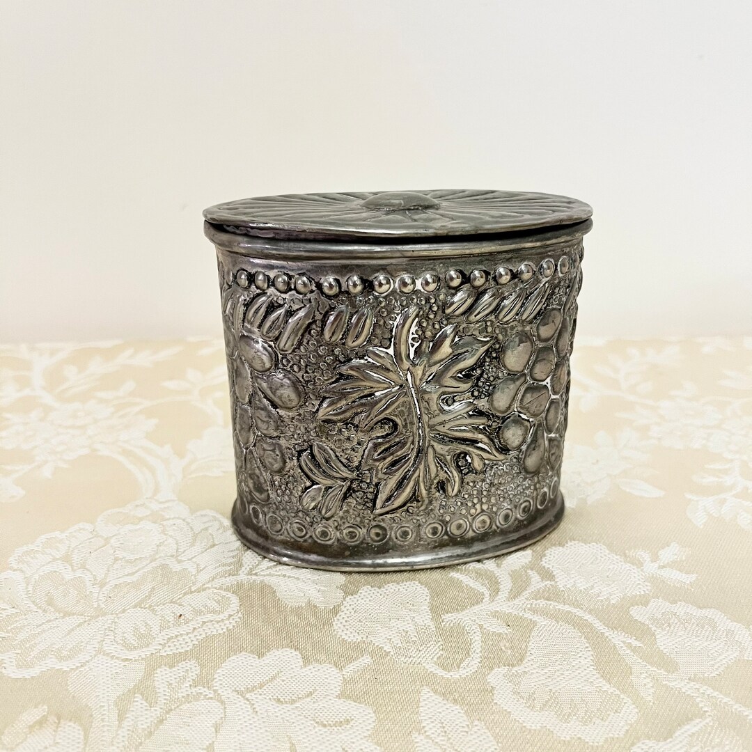 Antique Tea Tin Storage Box Embossed Tin Salt Cellar Designed Storage ...