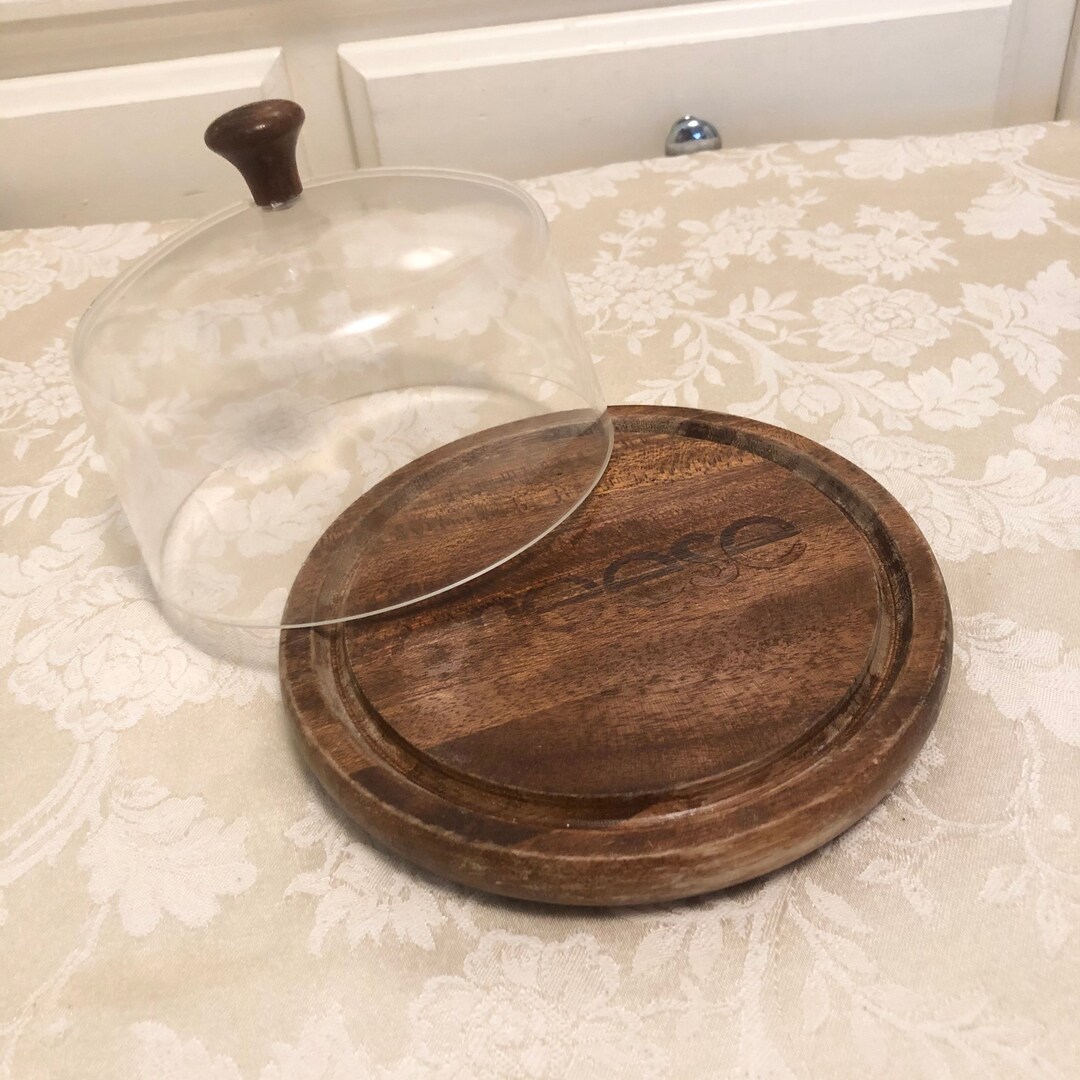 Solid Wood Cutting Cheese Block With Matching Dome Plastic Dome Safe ...