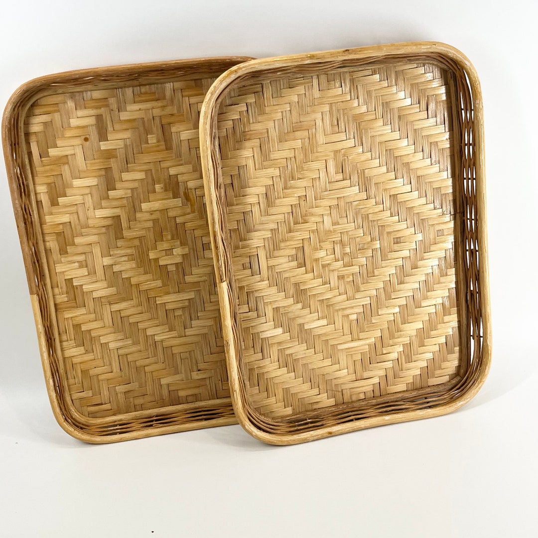 Mid Century Bamboo Trays Weaved Trays Beautifully Crafted Vintage Lap ...