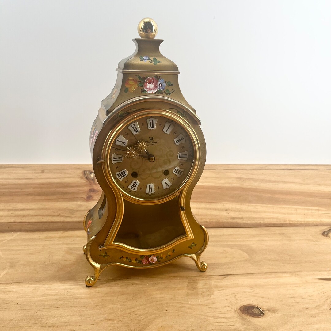 Antique Swiss Made Mantle Clock Gold Bronze With Hand Painted Face on ...