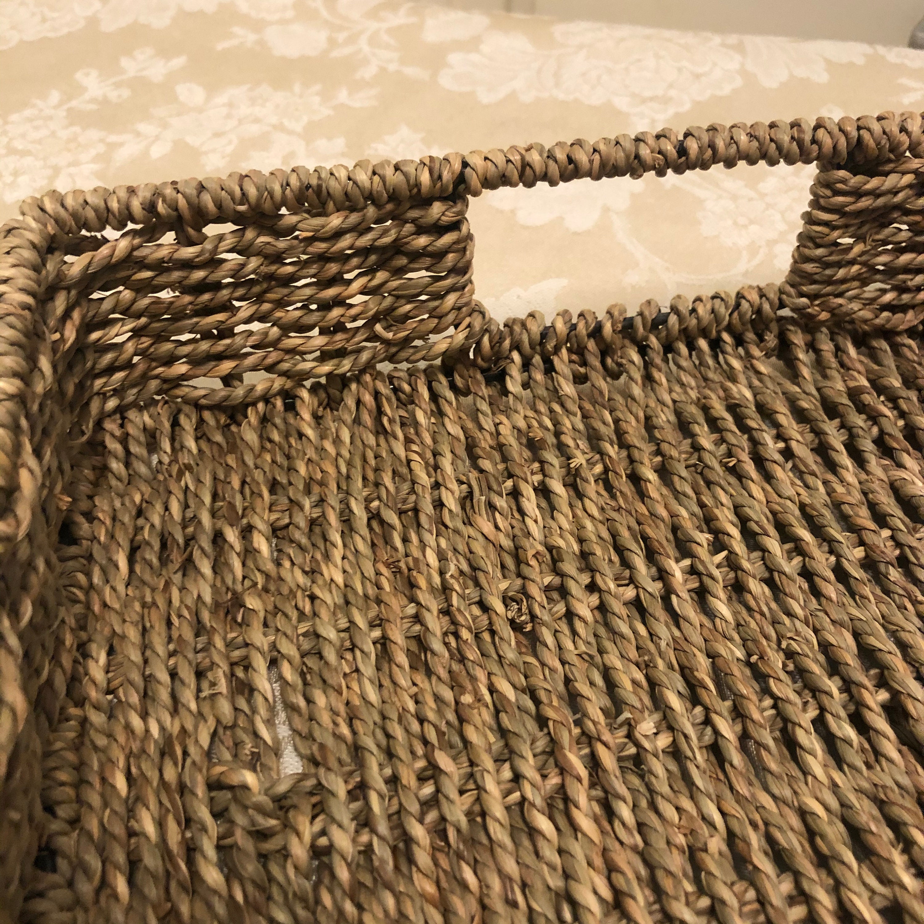 Farm House Flat Tray Basket With Metal Detail Edge And Handle | Etsy