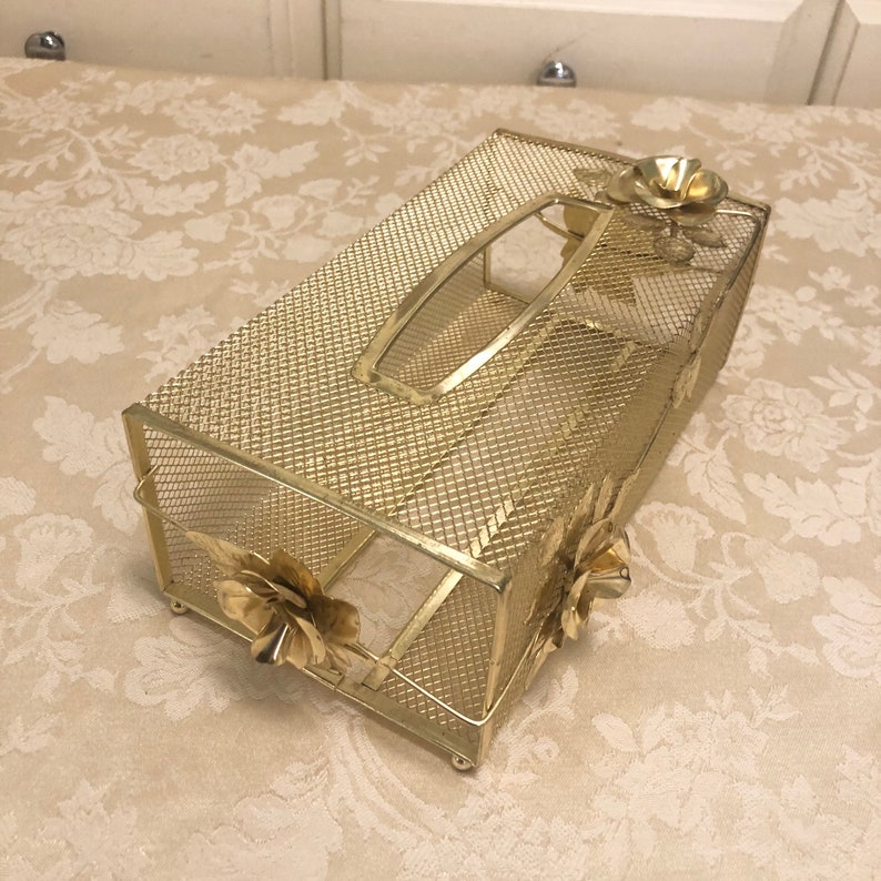 Mid Century Gold Tissue Holder Beautiful Flowers and Leaves - Etsy