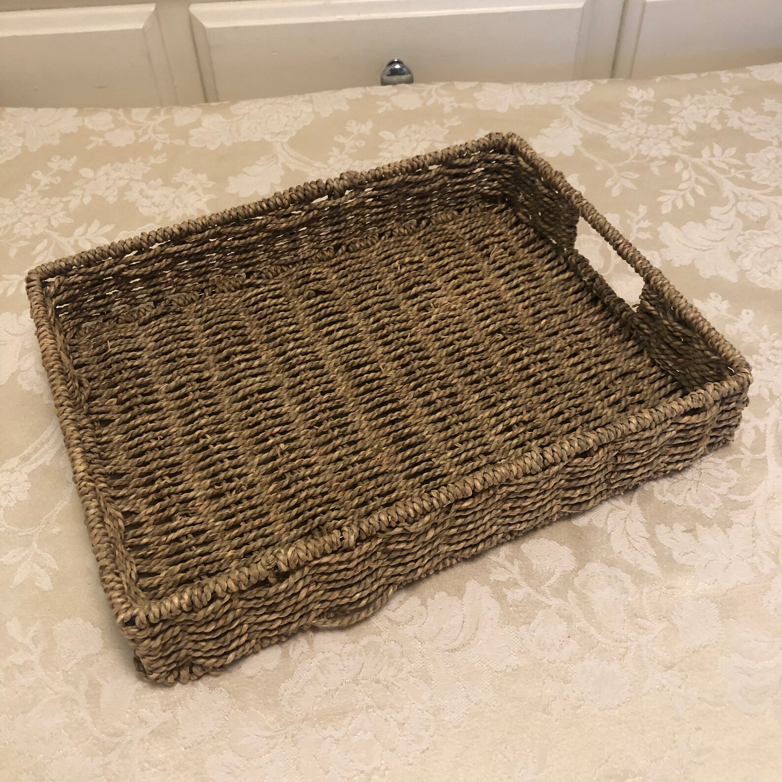 Farm House Flat Tray Basket With Metal Detail Edge and Handle | Etsy