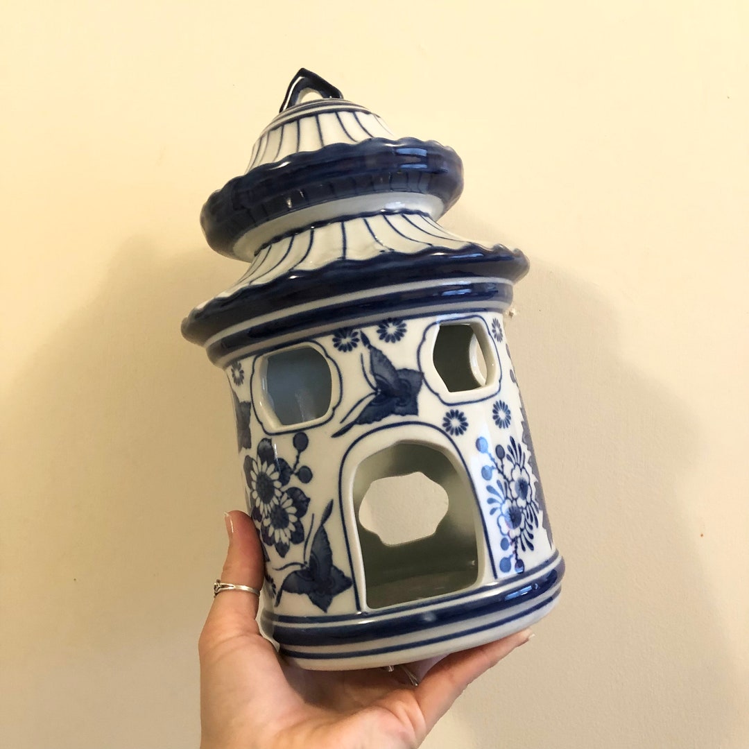 Antique White and Blue Ceramic Birdhouse Vintage Chinese Birdhouse ...